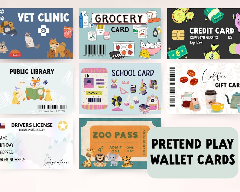 Kids Dramatic Play Set | Pretend Wallet, Credit Cards, Occupation ...