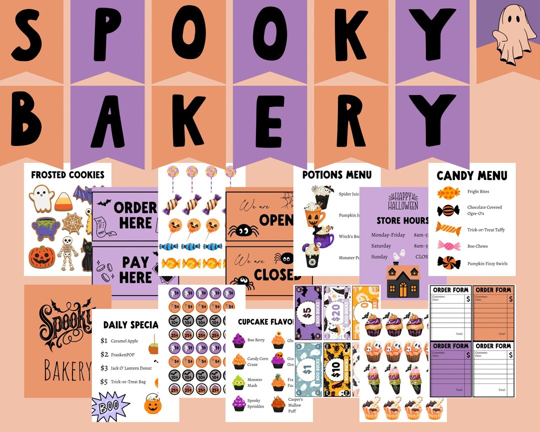 Halloween Pretend Bakery Printables | Spooky Kitchen Play Set for Kids ...