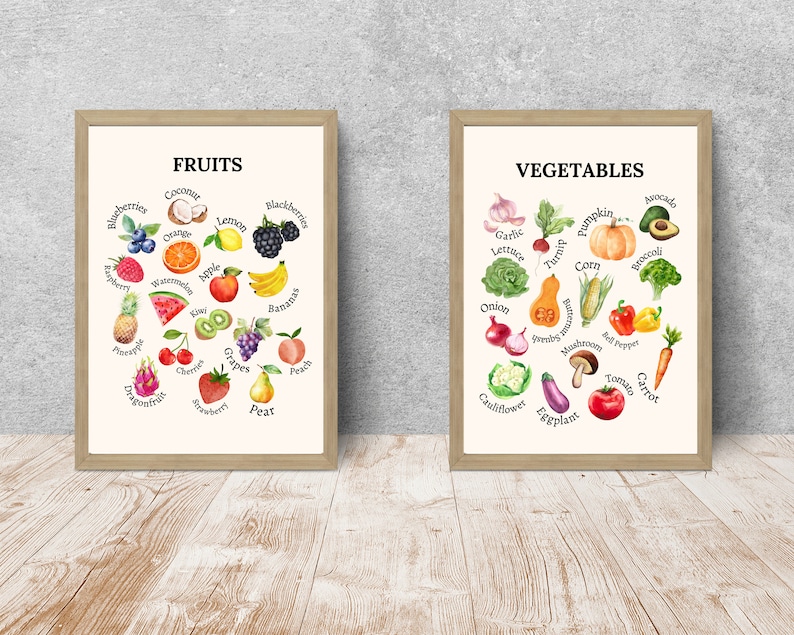 Fruits and Vegetables Educational Prints Kids Food Charts Montessori ...