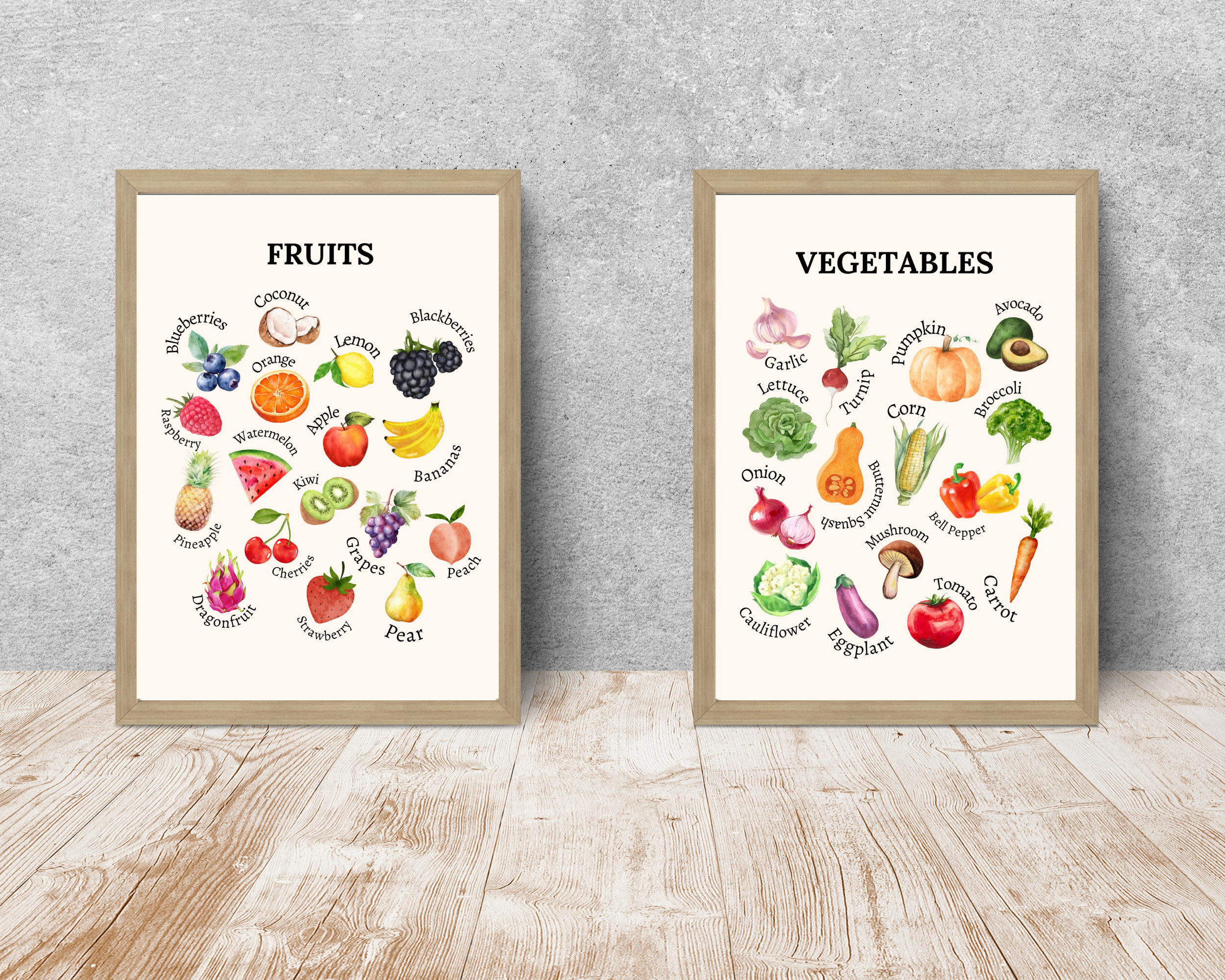 Fruits and Vegetables Educational Prints Kids Food Charts Montessori ...