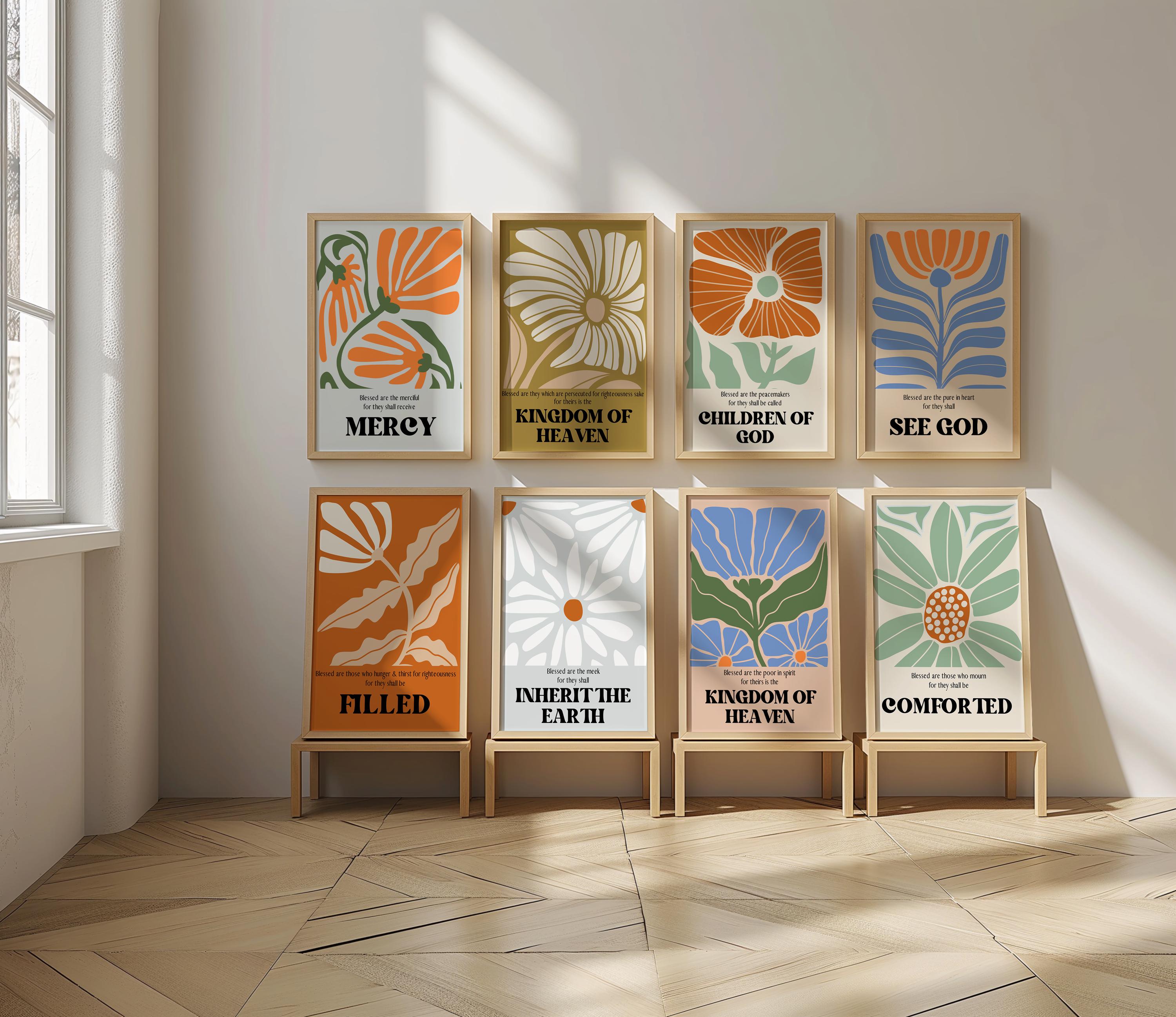 Beatitudes Christian Wall Art Set | Retro Flower Market Prints (digital ...