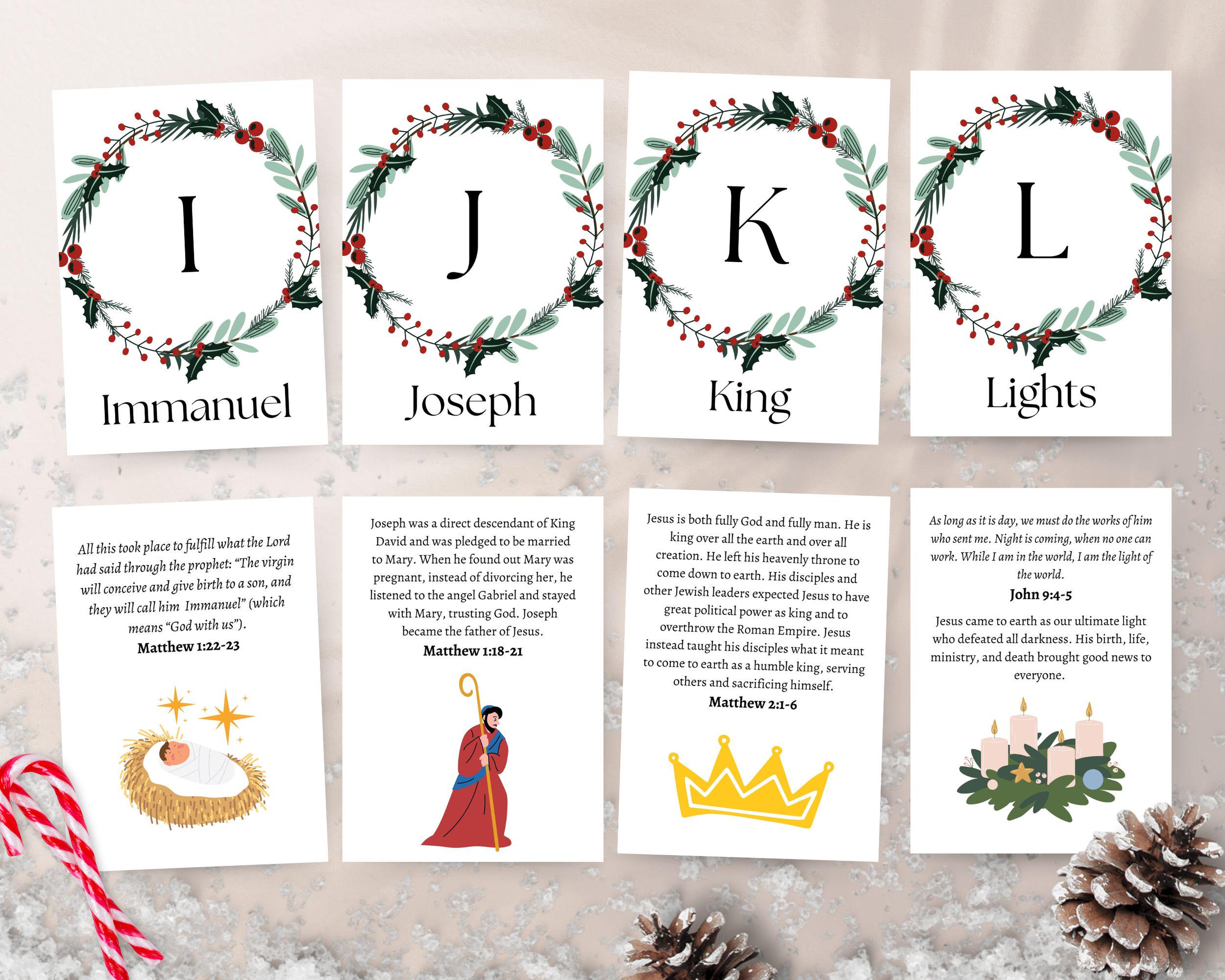ABC Christmas Alphabet Cards Advent Scripture Cards for Kids Printable ...