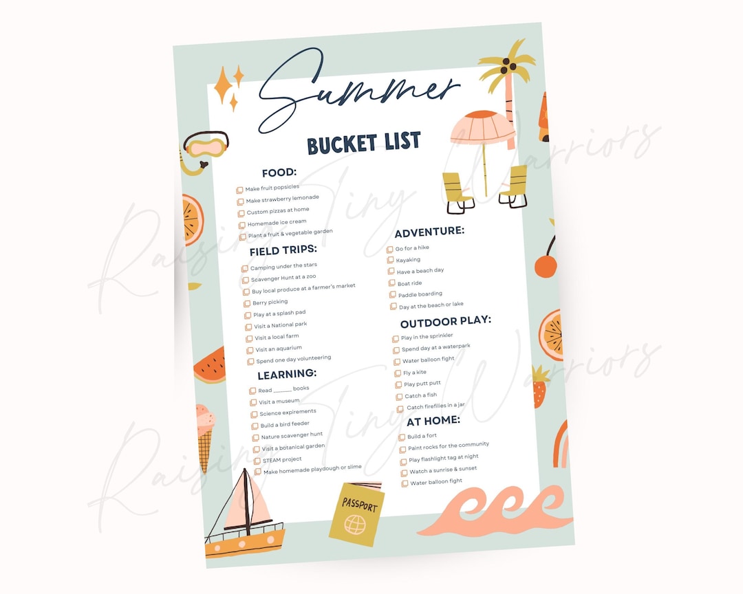 Summer Kids Bucket List | Printable Summer Activity Checklist | Summer ...