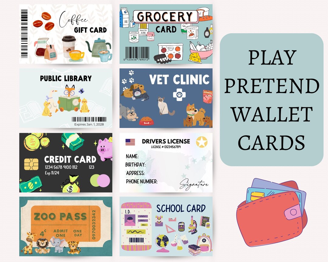 Pretend Play Wallet Cards | Kids Printable Play Money (digital Download ...