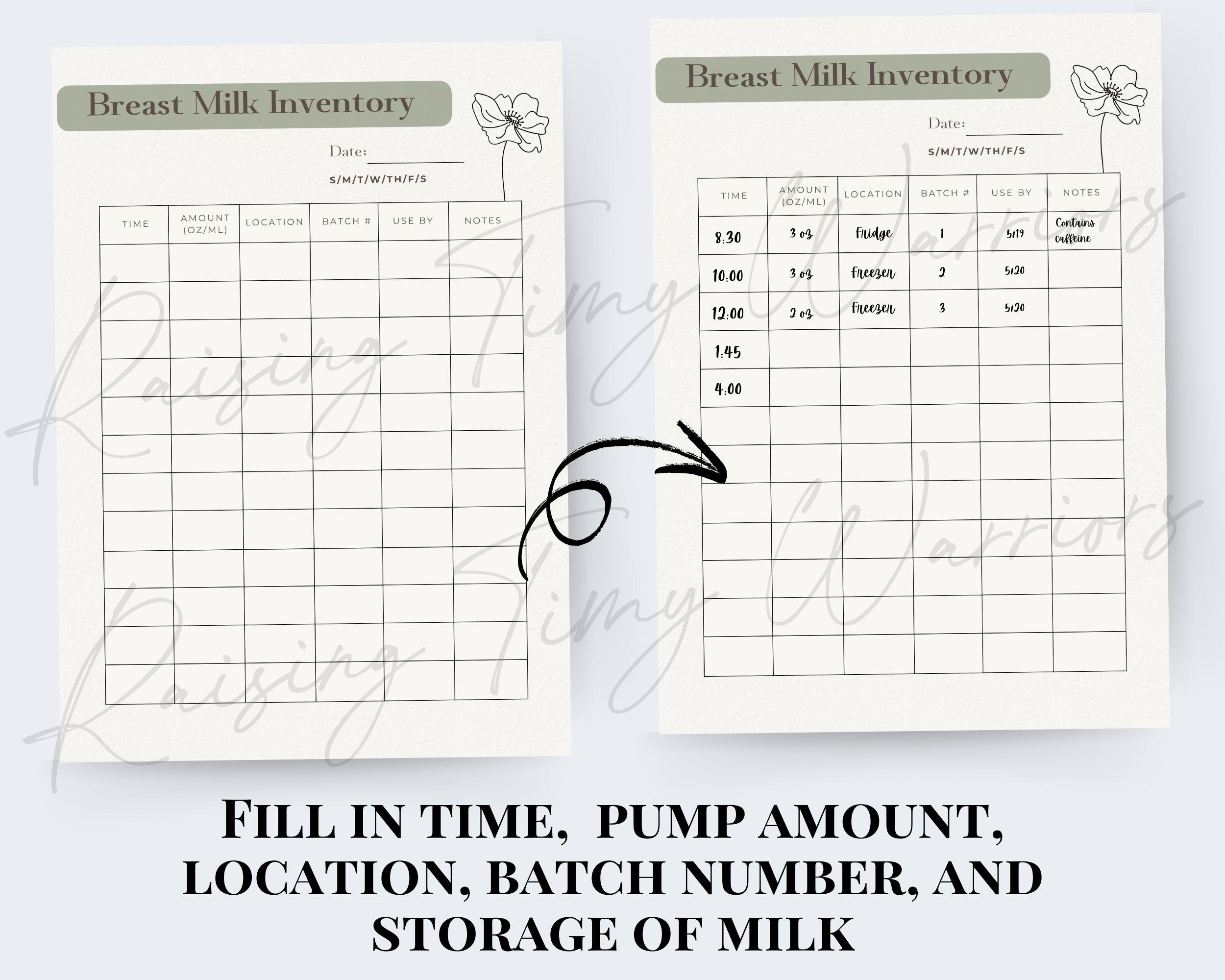Editable Breast Milk Inventory Log | Printable Breast Milk Storage ...