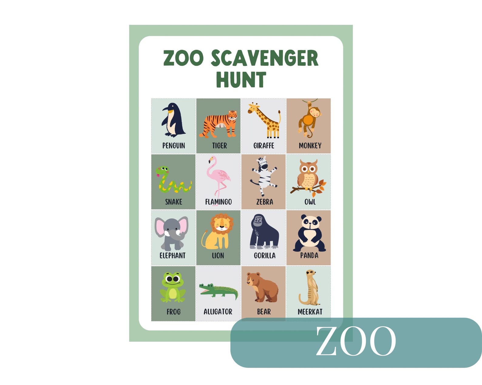 Zoo Animals Scavenger Hunt Printable Game for Kids | Educational ...