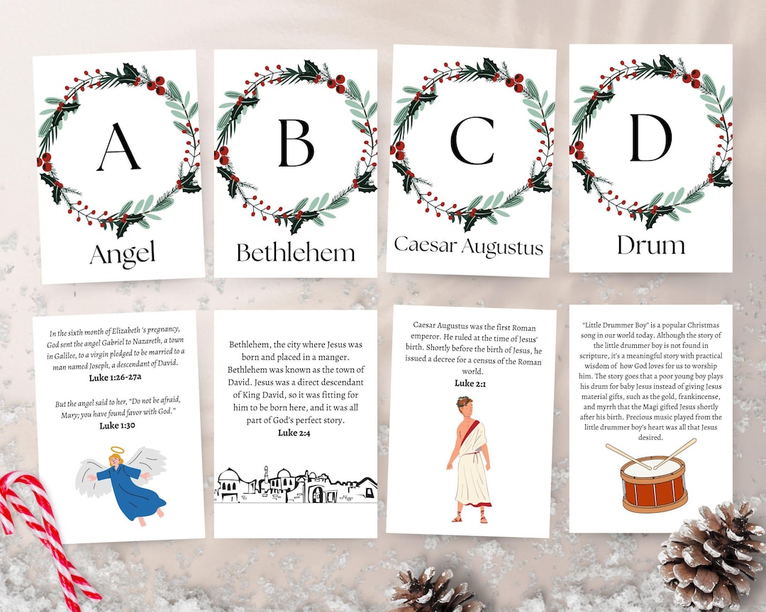 ABC Christmas Alphabet Cards Advent Scripture Cards for Kids Printable ...