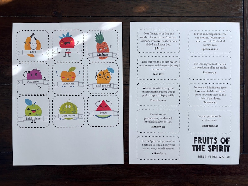 Fruits of the Spirit Matching Game | Bible Verse Activity (printable ...