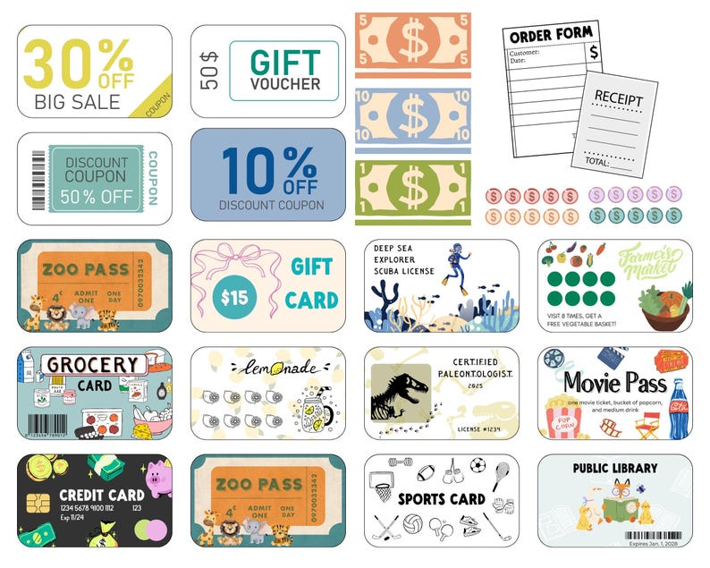 Printable Pretend Play Cash Register Set: Kids' Money, Coupons, Coins ...