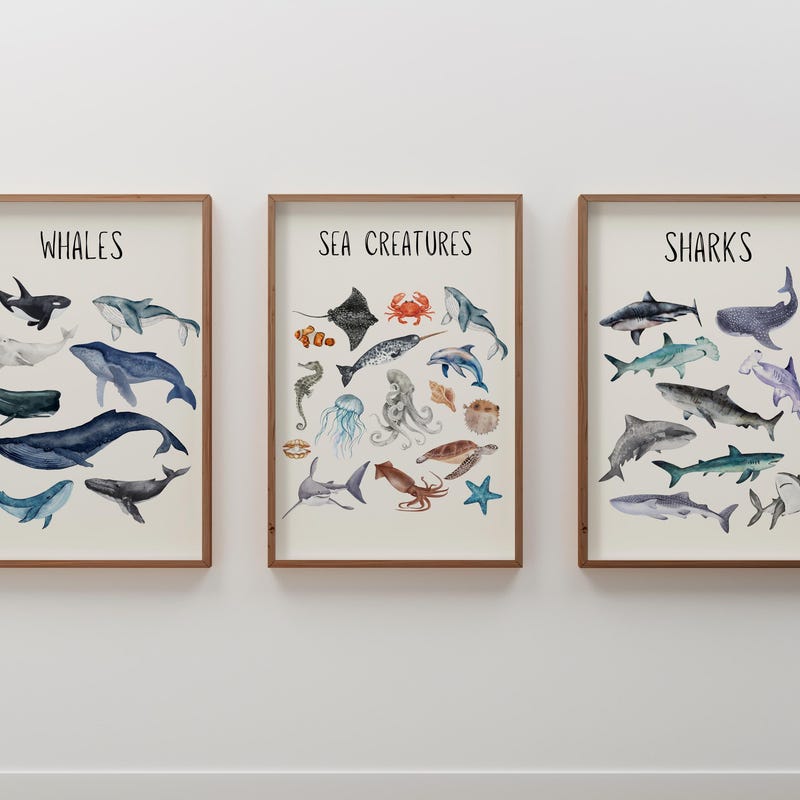 Sea Creature Wall Art Set - Etsy