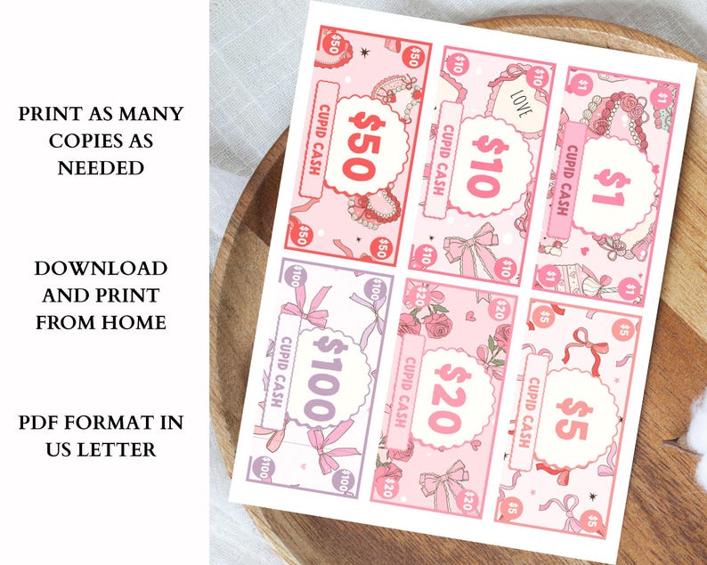 Valentine’s Day Pretend Play Money for Kids | Printable Cupid’s Cash ...