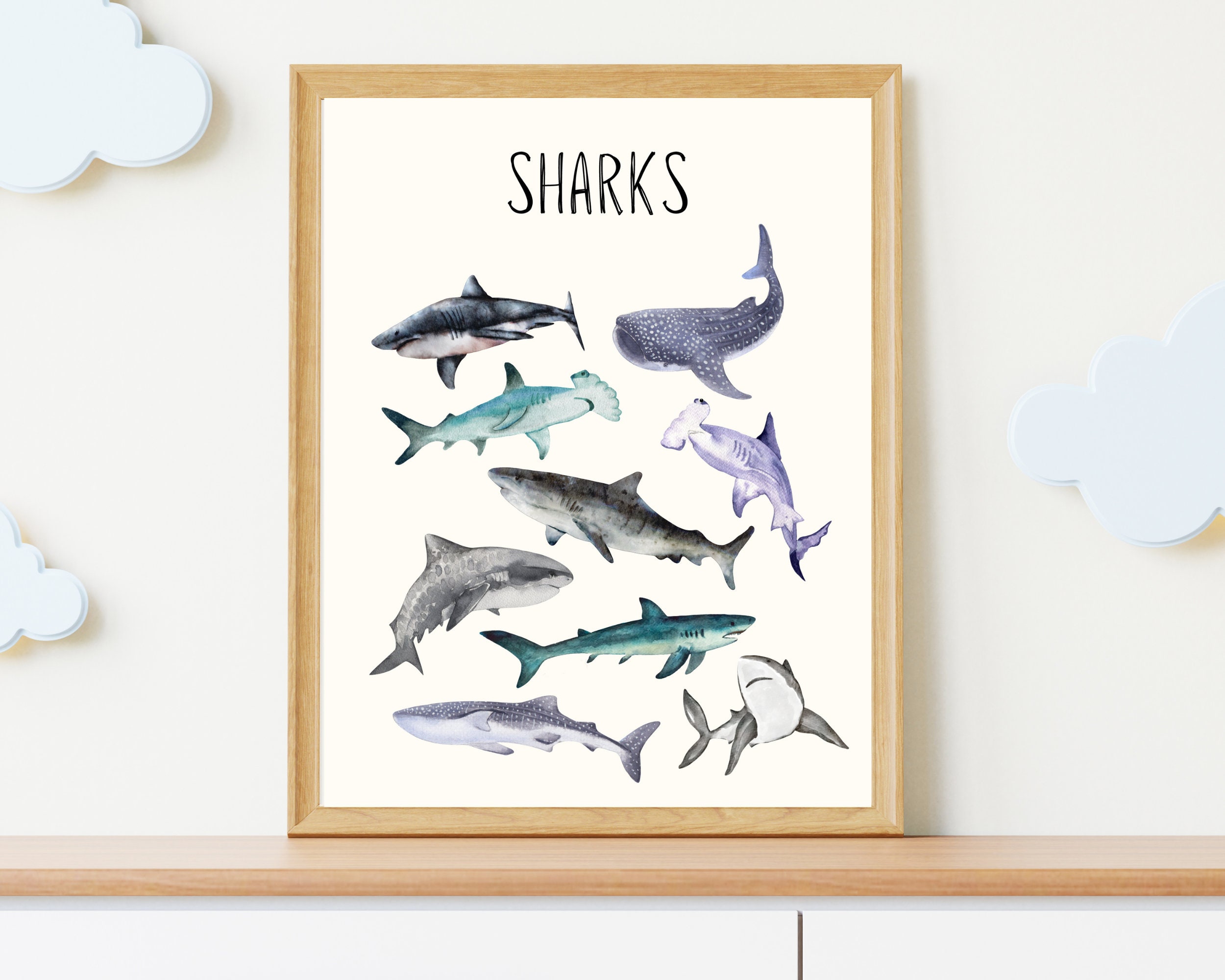 Sea Creatures Poster Set of 3 Whales and Sharks Prints Ocean Themed ...