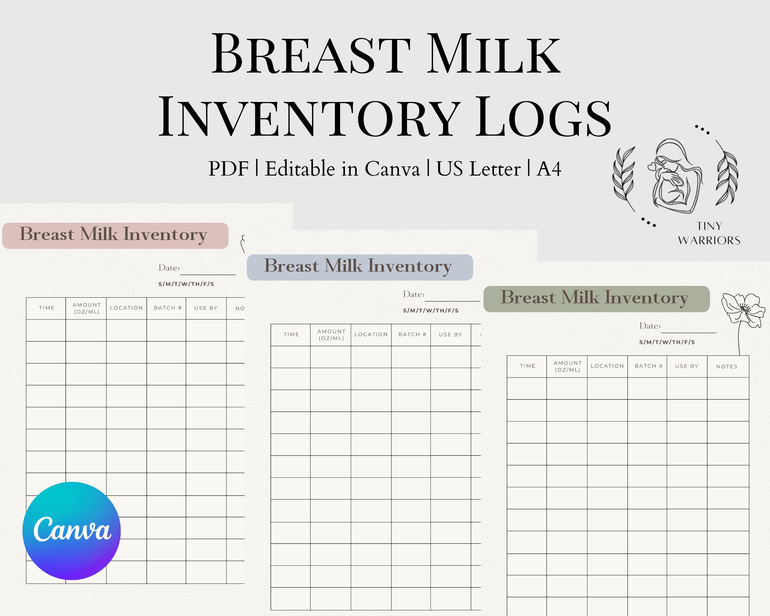 Editable Breast Milk Inventory Log | Printable Breast Milk Storage ...