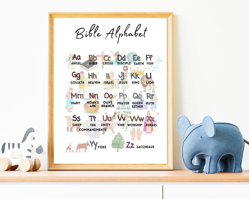 Kids Bible Alphabet Wall Art: Christian Scripture Print for Nursery ...