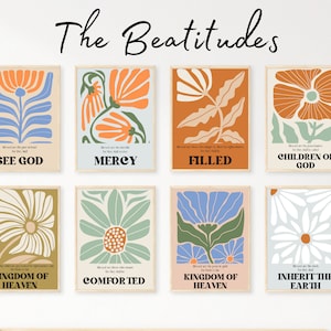 The Beatitudes | Retro Christian Wall Art Set of 8 | Bible Verse ...