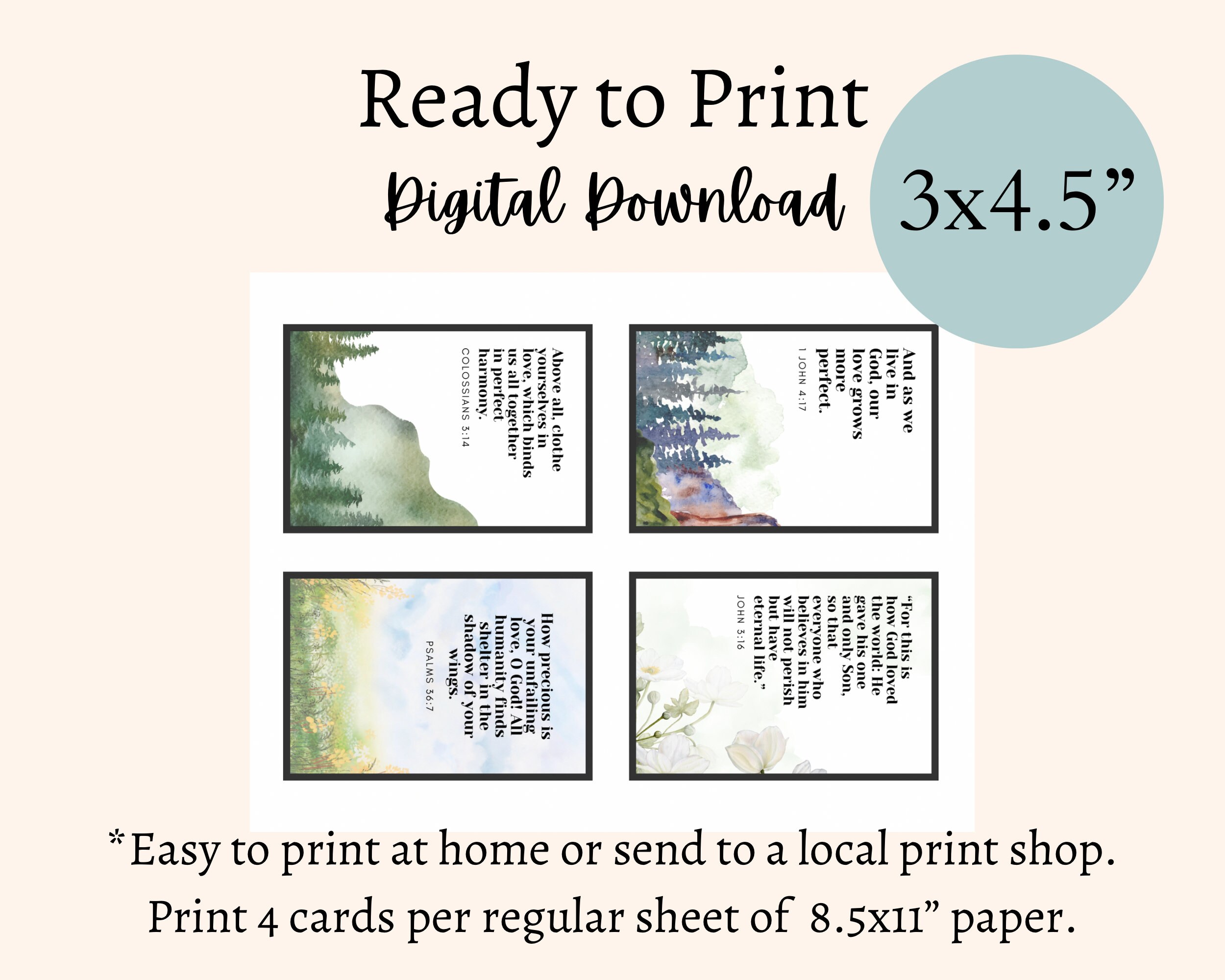 Gods Love Bible Verse Cards Valentine Card Set Daily Bible Verse Love ...