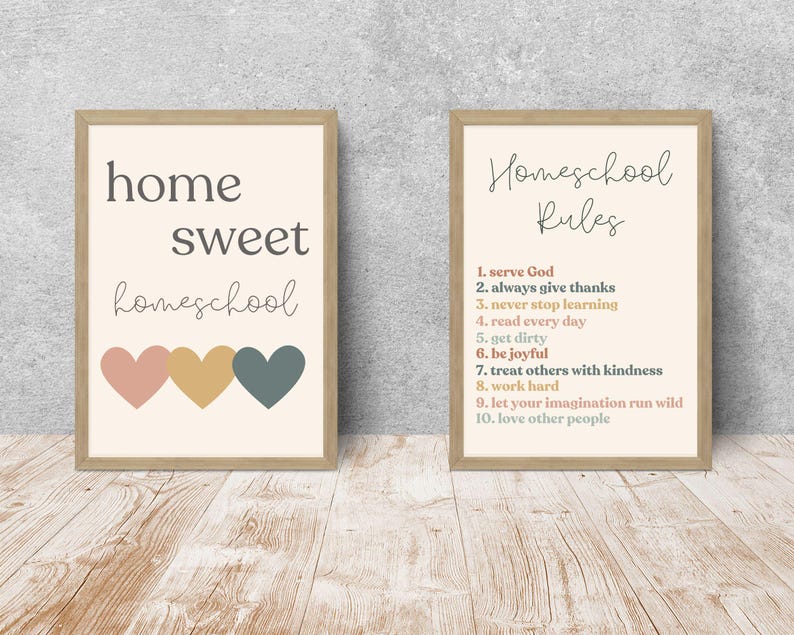 Boho Homeschool Rules Art Prints | Neutral Educational Playroom Decor ...