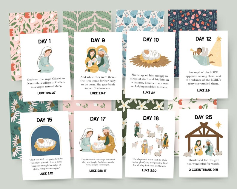 Christmas Story Advent Cards, Printable Nativity Flashcards for Kids ...