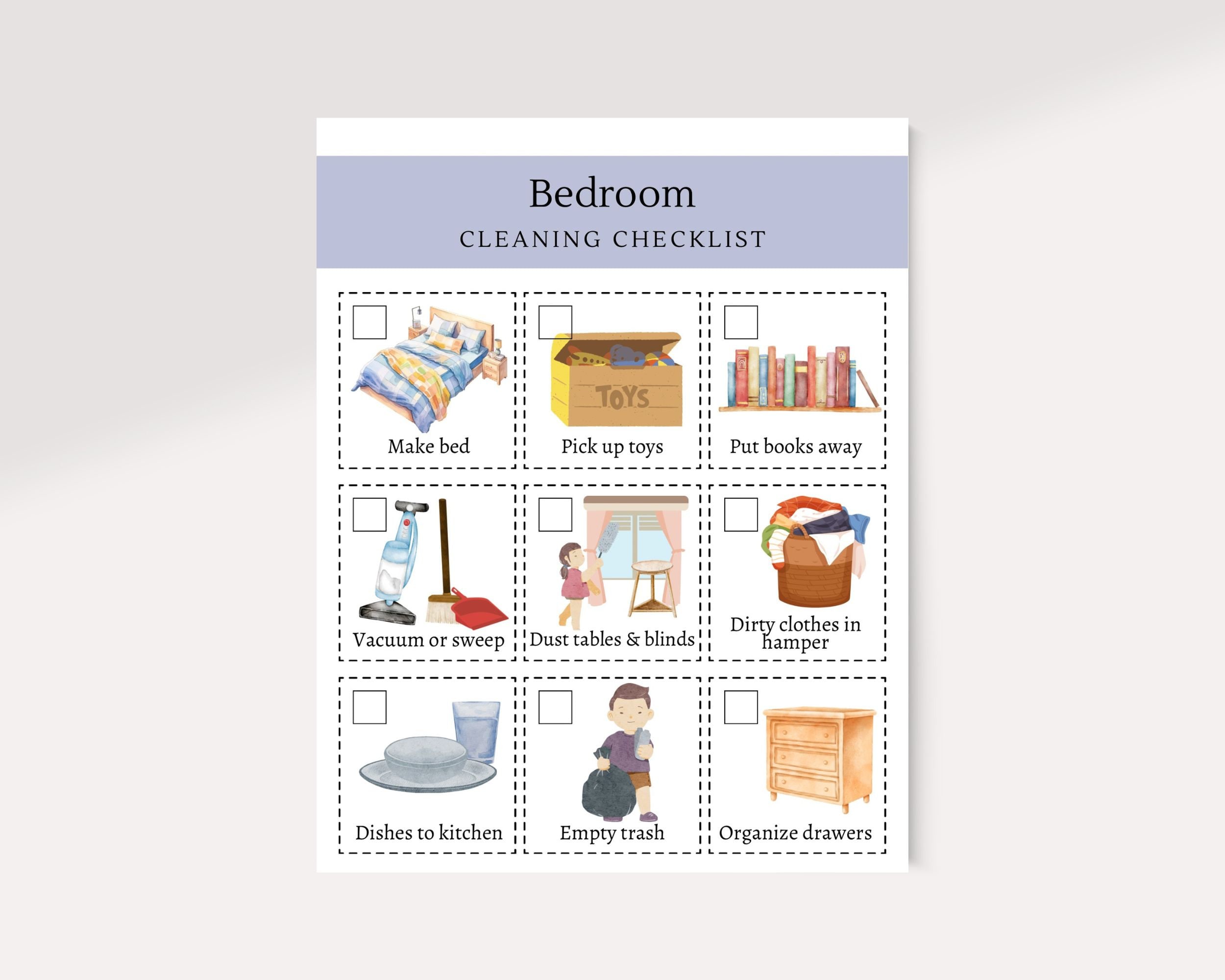 Kids Cleaning Checklists With Visual Images | Kids Daily Routine Chore ...