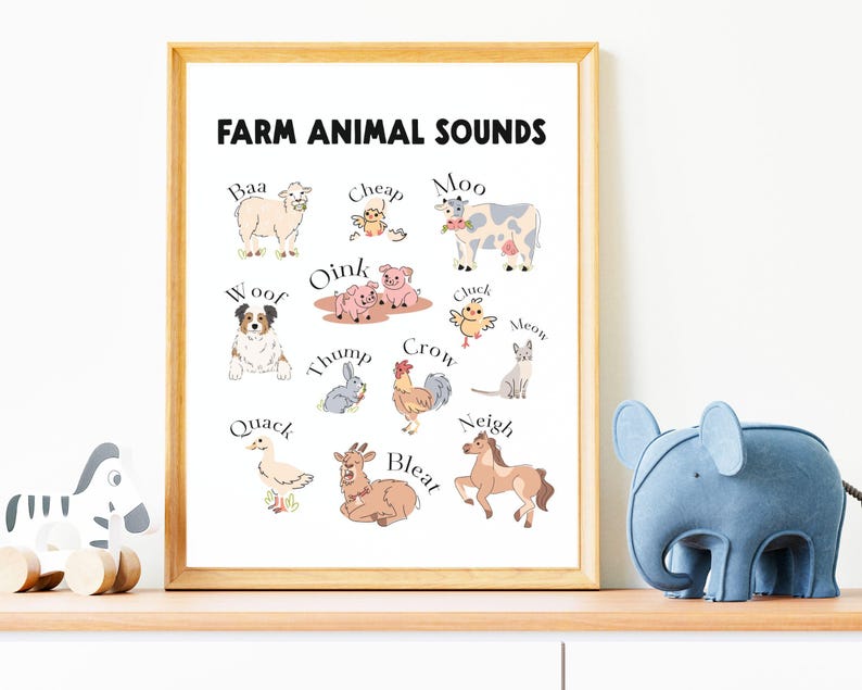 Farm Animal Sounds Wall Art for Kids | Educational Preschool Learning ...