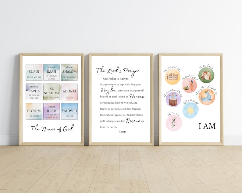 Kids Christian Wall Art Prints Set of 12 | Sunday School Bible Lessons ...