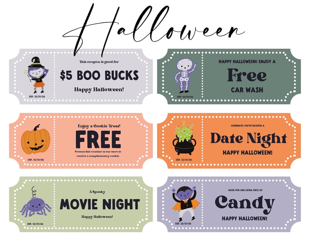 Printable Halloween Reward Coupons for Kids: Non-candy Alternative for ...