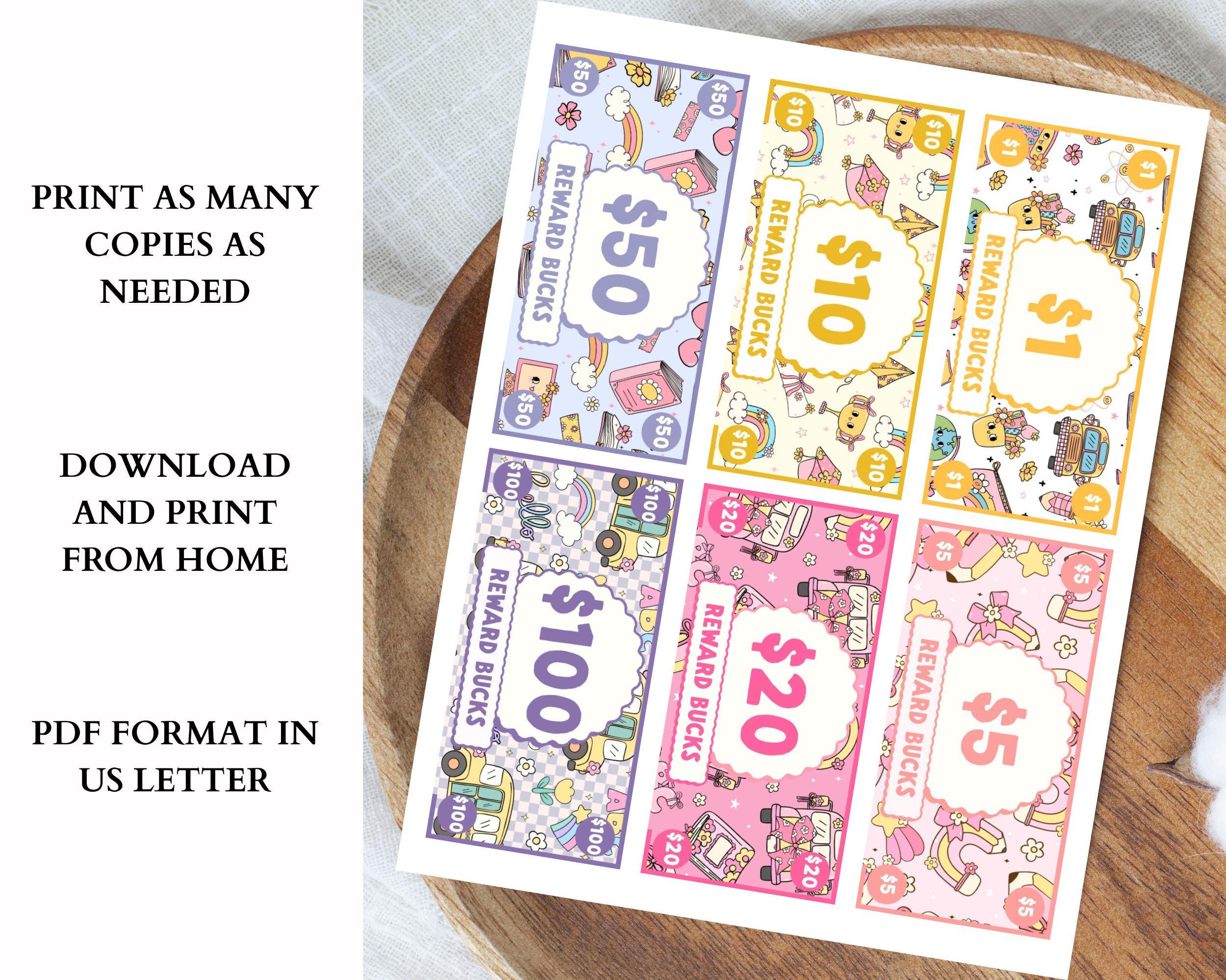 Kids Classroom Reward Money Printable | Pretend Play Dollar Bills ...