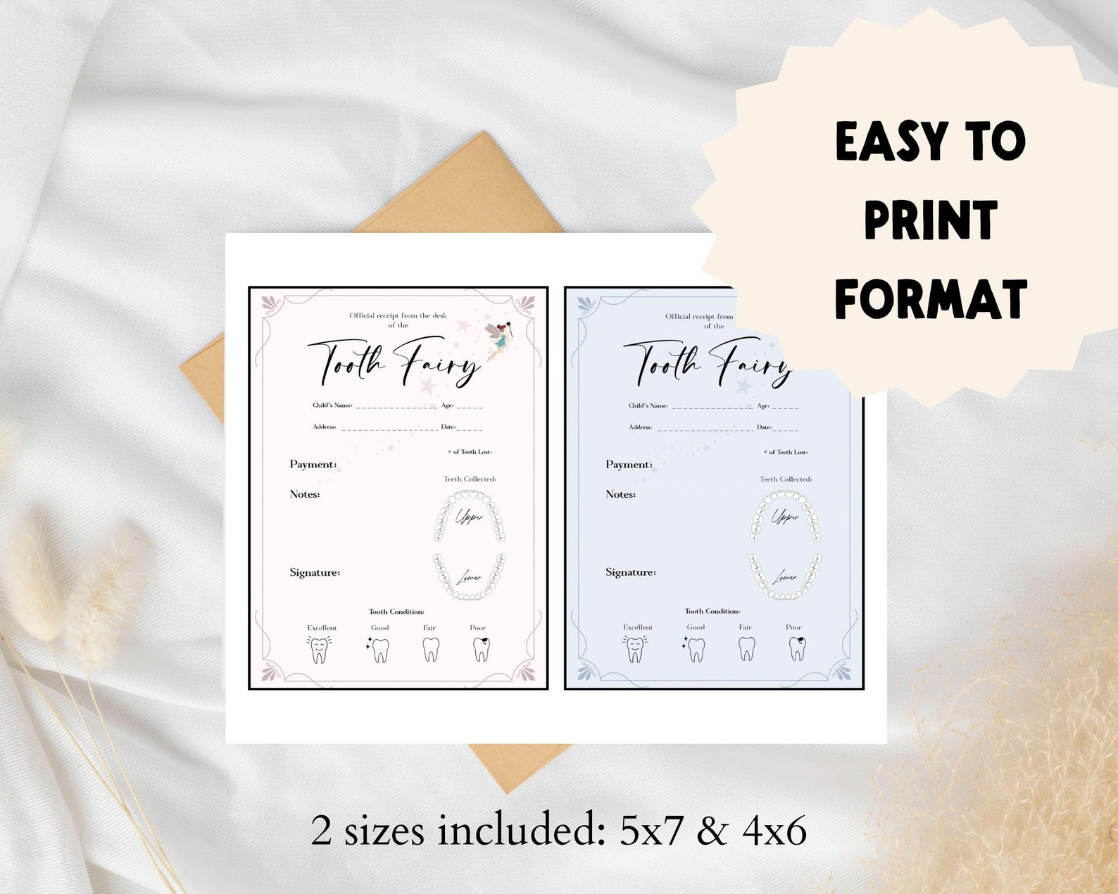 Printable Tooth Fairy Receipt | Pink & Blue Lost Tooth Note | Fairy ...