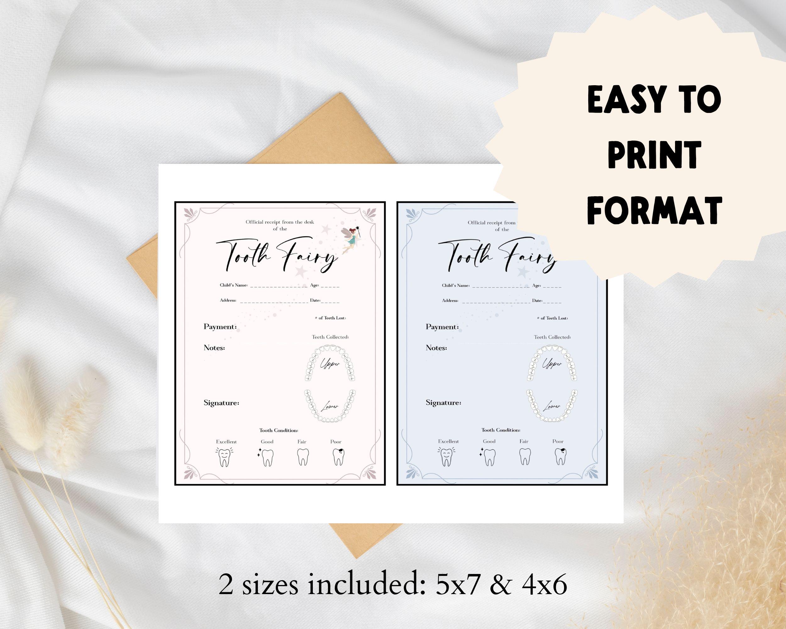 Printable Tooth Fairy Receipt | Pink & Blue Lost Tooth Note | Fairy ...