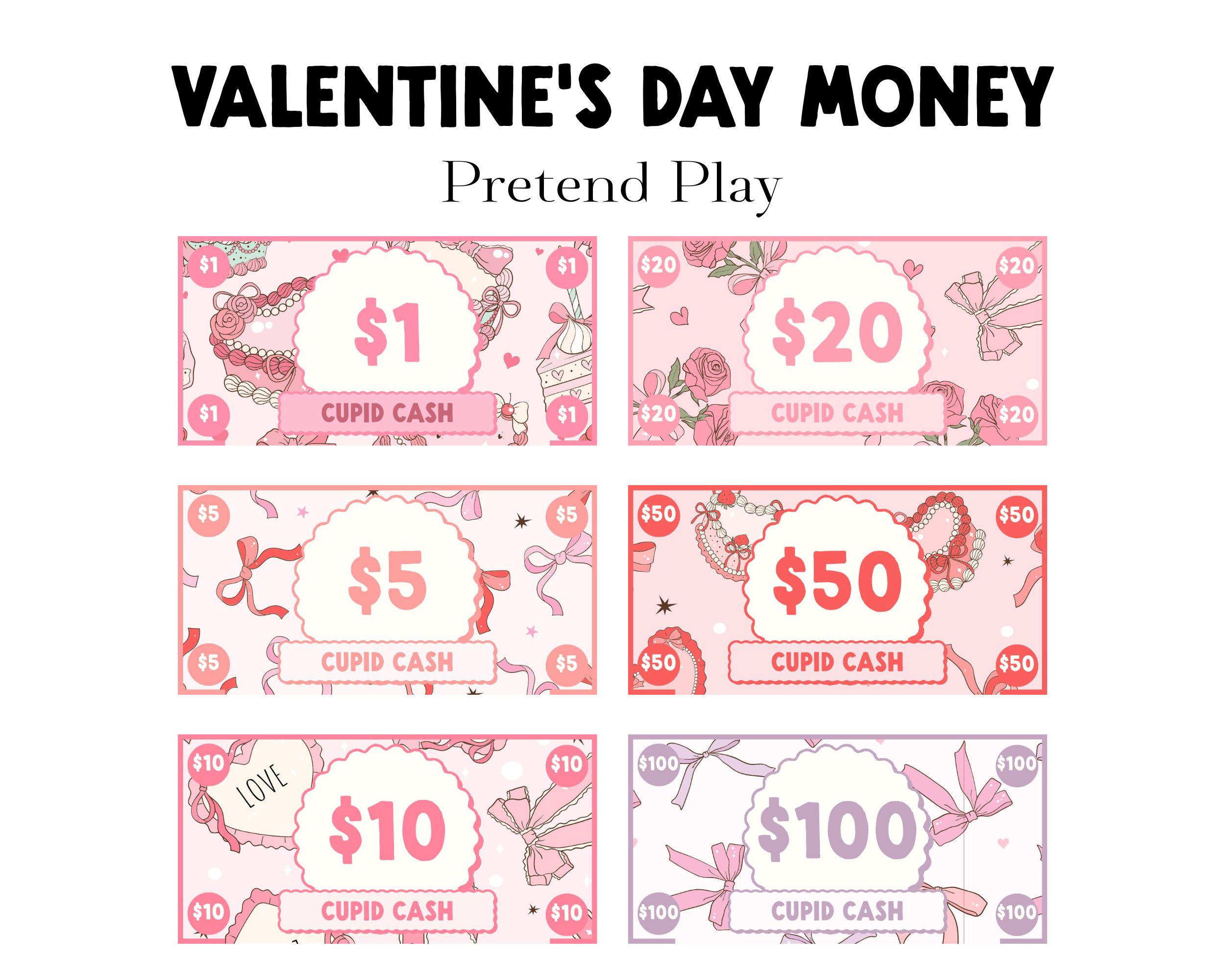 Valentine’s Day Pretend Play Money for Kids | Printable Cupid’s Cash ...