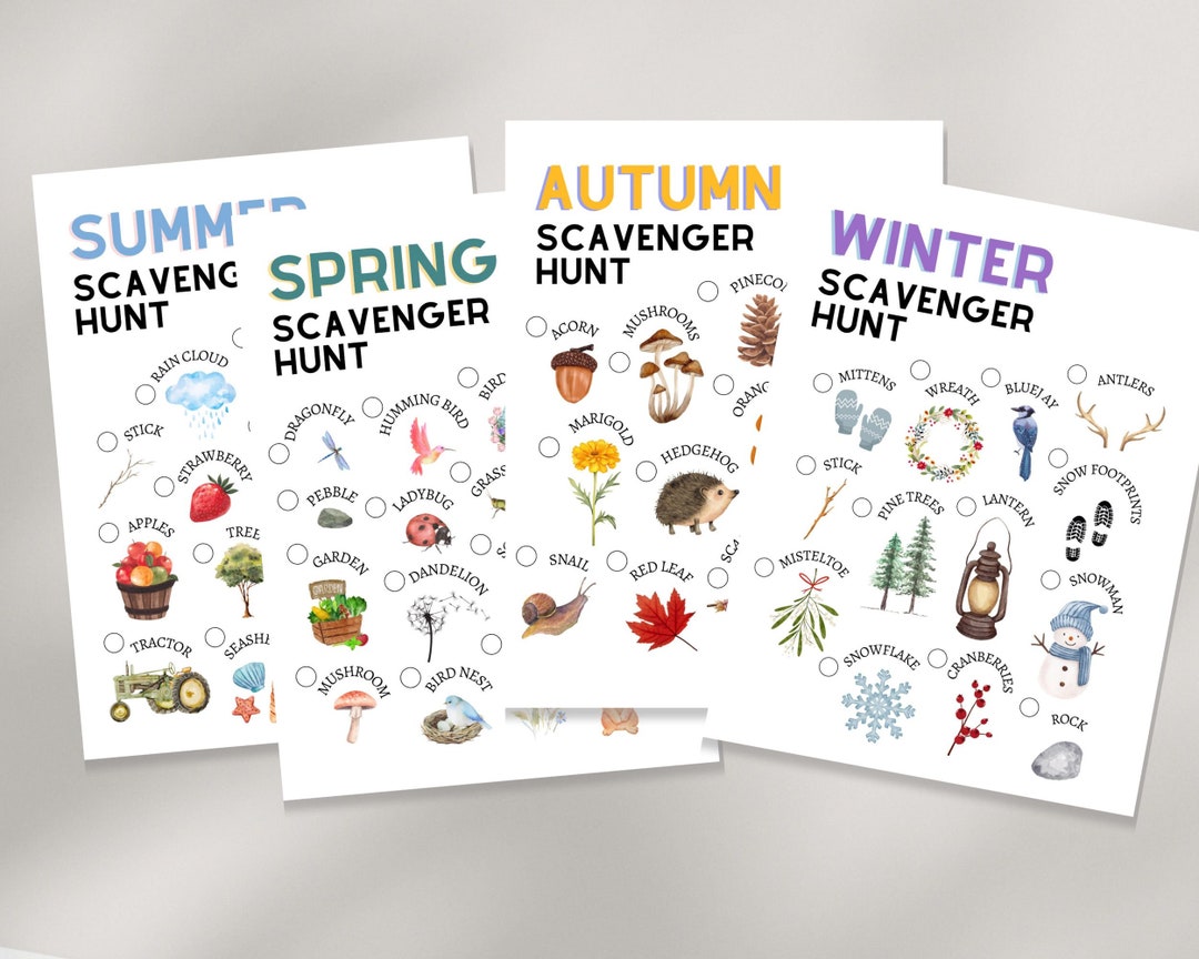 Four Seasons Nature Scavenger Hunt Bundle | Toddler Printable Activity ...