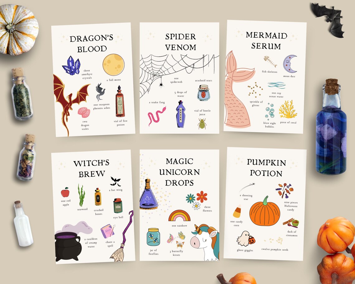 Halloween Witches Brew Potion Recipe Cards | Enchanted Halloween ...