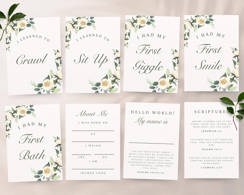 Floral Gender Neutral Baby Milestone Cards: Monthly Keepsake for First ...