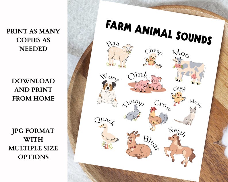 Farm Animal Sounds Wall Art for Kids | Educational Preschool Learning ...
