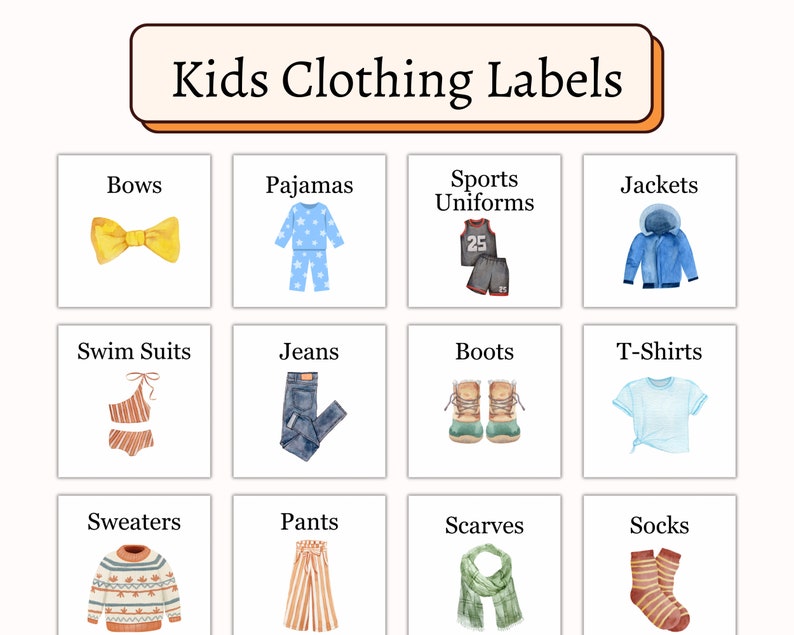 Kids Clothing Labels Printable | Montessori Visual Pictures for Kids ...
