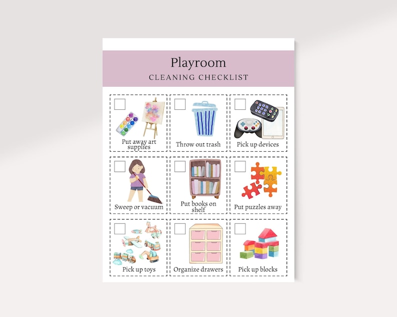 Kids Cleaning Checklists With Visual Images Kids Daily Routine Chore ...