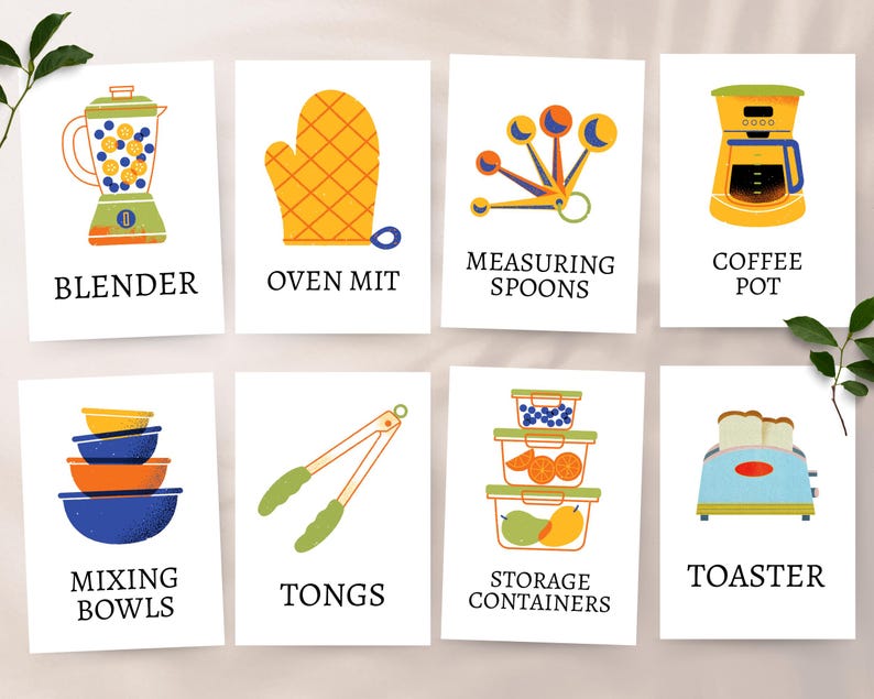 Preschool Kitchen Baking Flash Cards: Toddler Pretend Play, Matching ...