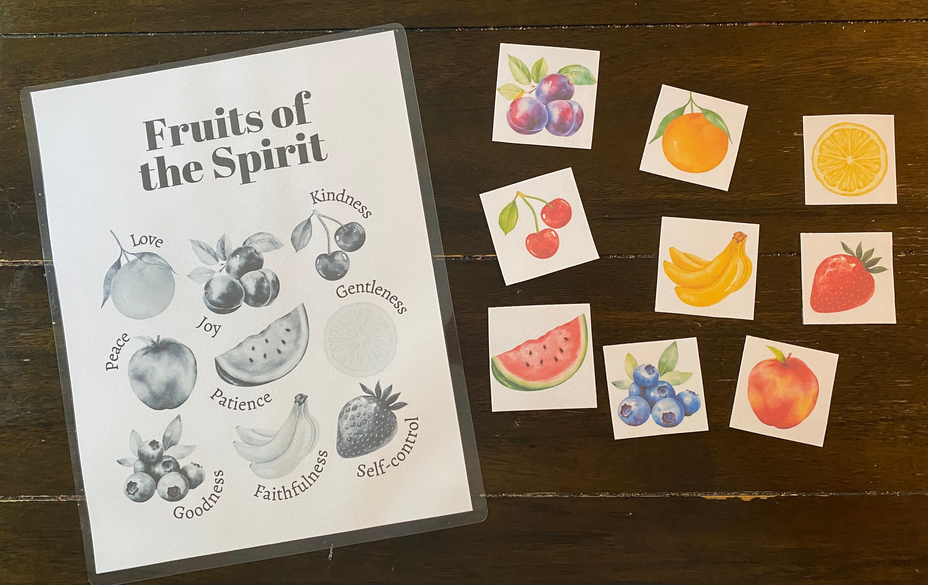 Fruits of the Spirit Matching Game Bible Busy Book Printable Christian ...