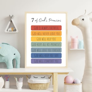 7 Divine Promises Rainbow Scripture Poster | Kids Christian Nursery Art ...