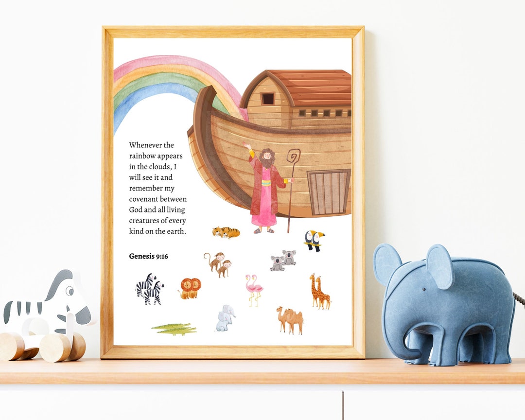 Noah’s Ark Nursery Wall Art | Nursery Bible Print | Christian Bible Art ...