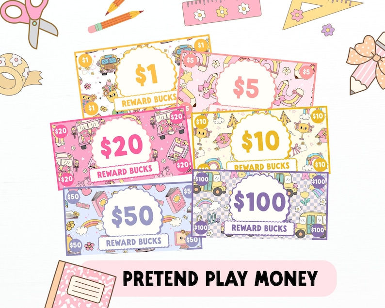 Kids Classroom Reward Money Printable | Pretend Play Dollar Bills ...