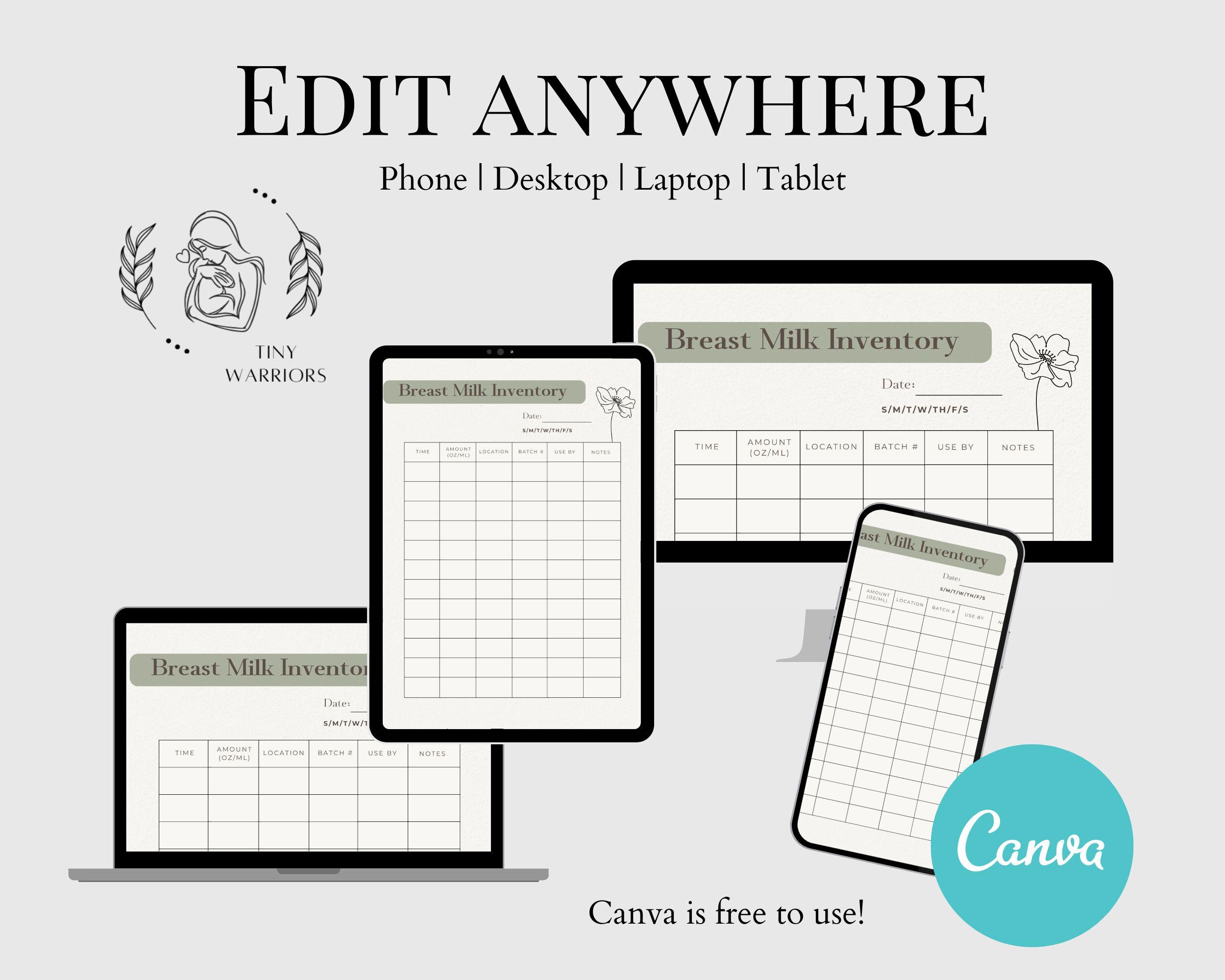 Editable Breast Milk Inventory Log | Printable Breast Milk Storage ...