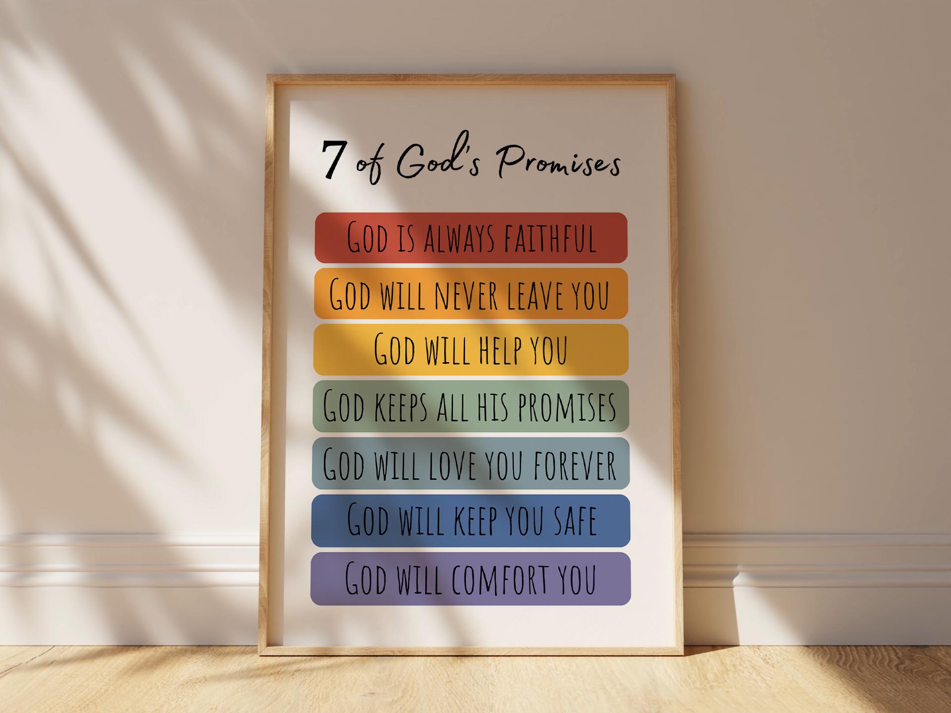 7 Divine Promises Rainbow Scripture Poster | Kids Christian Nursery Art ...