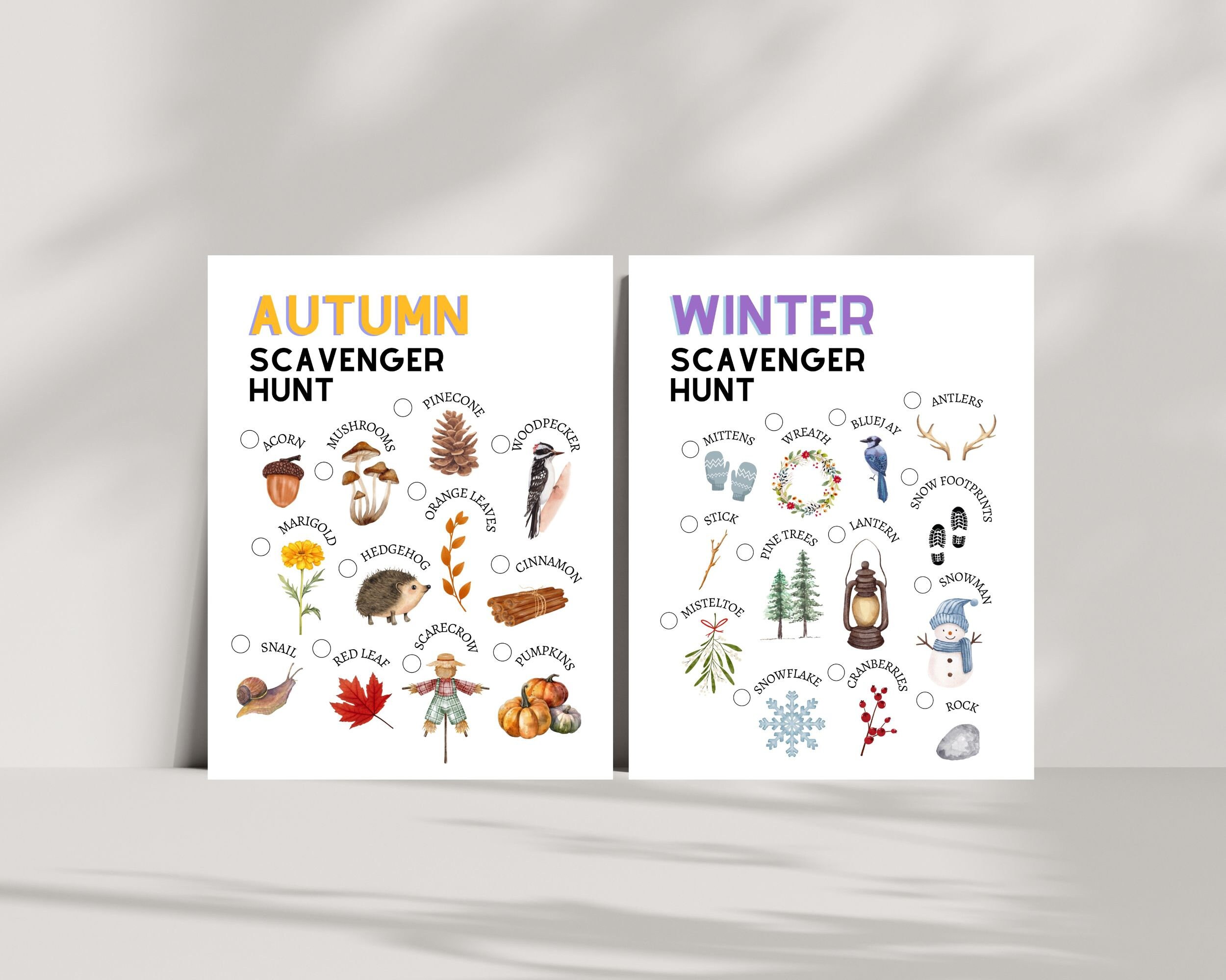 Four Seasons Nature Scavenger Hunt Bundle | Toddler Printable Outdoor ...