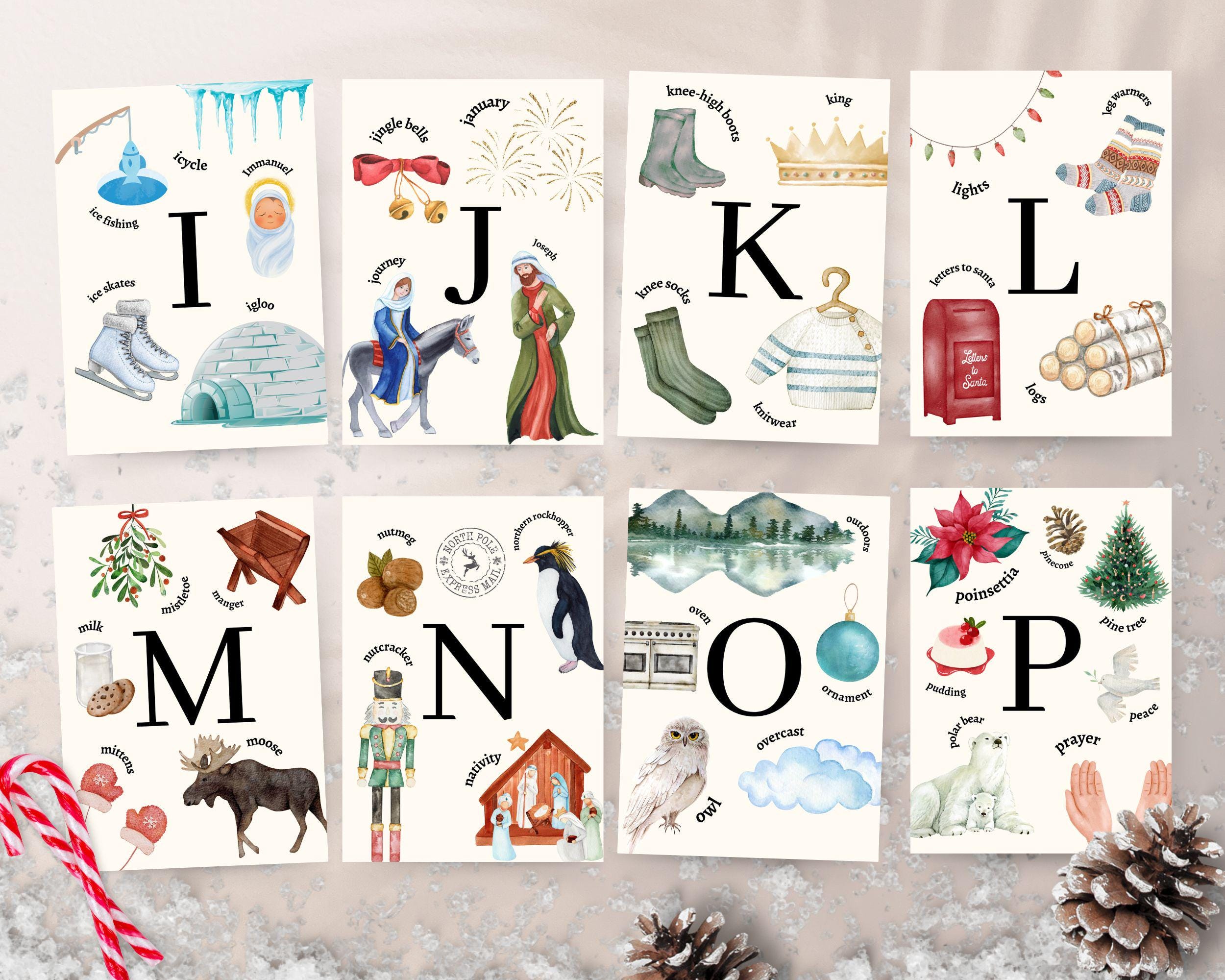 Winter Alphabet Cards: Printable Christmas ABC for Nature Study ...