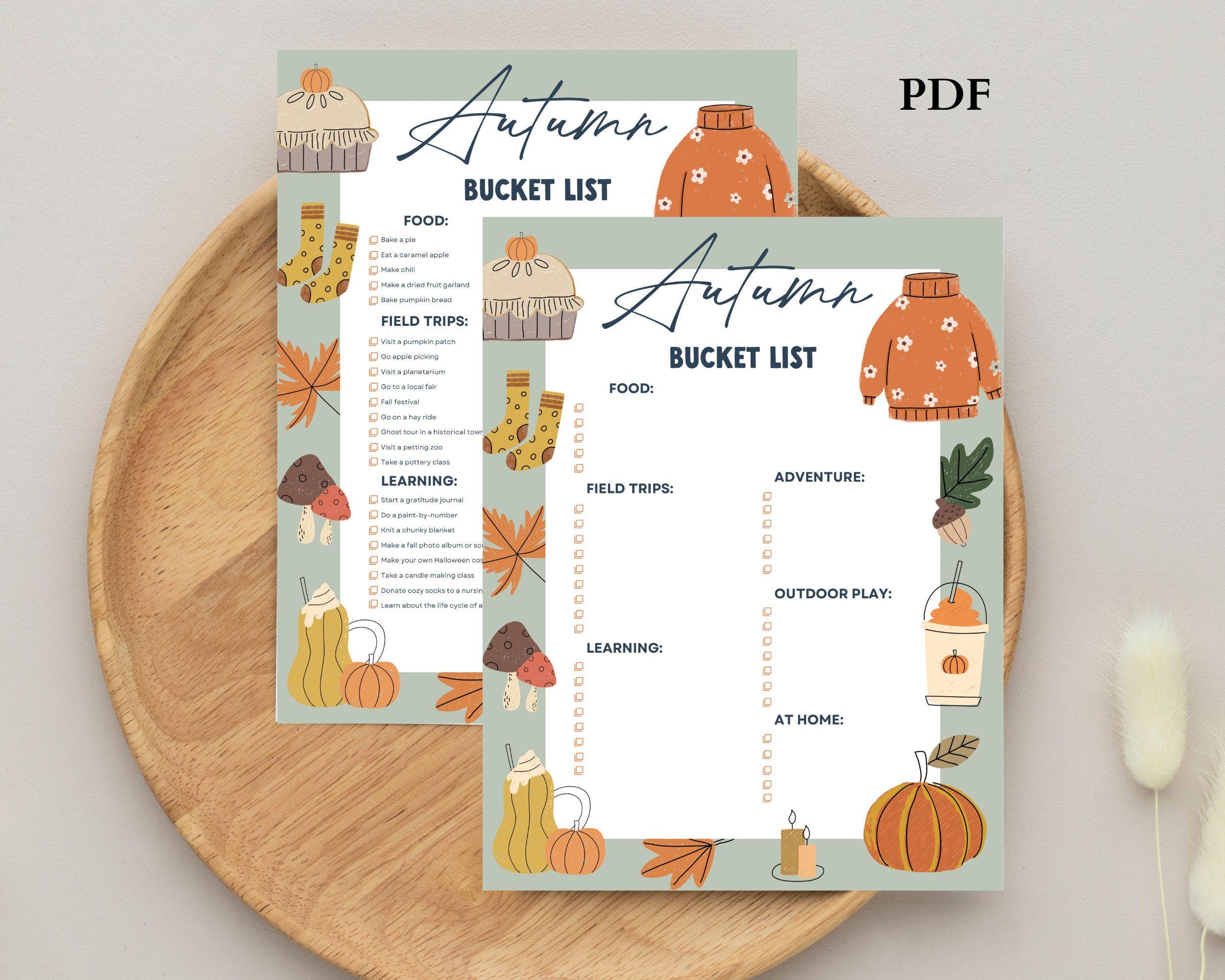 Kids Autumn Bucket List Printable | Fall Activity Checklist & to Do ...