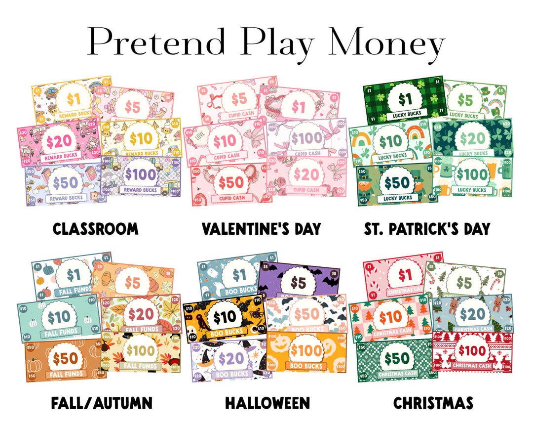 Pretend Play Money Bundle | Holiday & Classroom Printable Cash Set ...