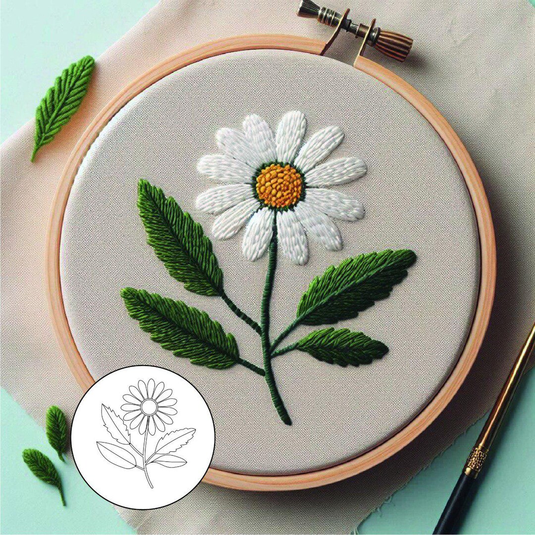 Charming Daisy Flower Embroidery Pattern PDF - 4 Sizes Included (8, 6 ...