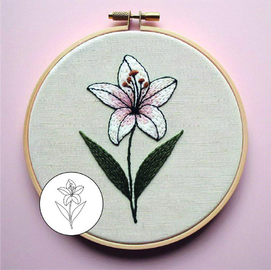 Elegant Lily Embroidery Pattern PDF - DIY Floral Design for Beginners ...