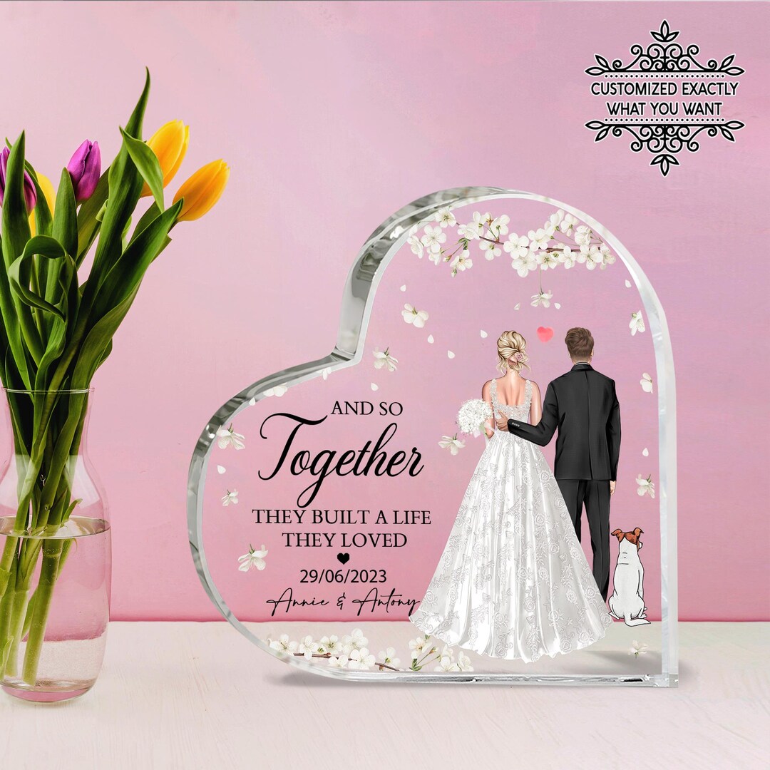Personalized Bride and Groom Print Heart Acrylic Plaque - Etsy